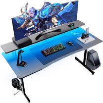 Bestier 52 inch Gaming Desk with Power Strip and LED Monitor Stand ...