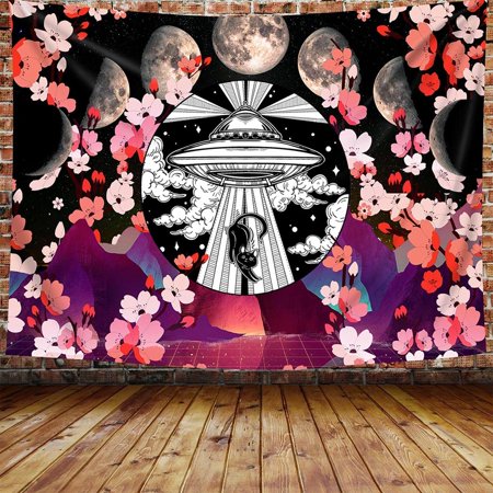 Psychedelic Alien Spaceship Tapestry UFO Flying Saucer Abducting Black ...