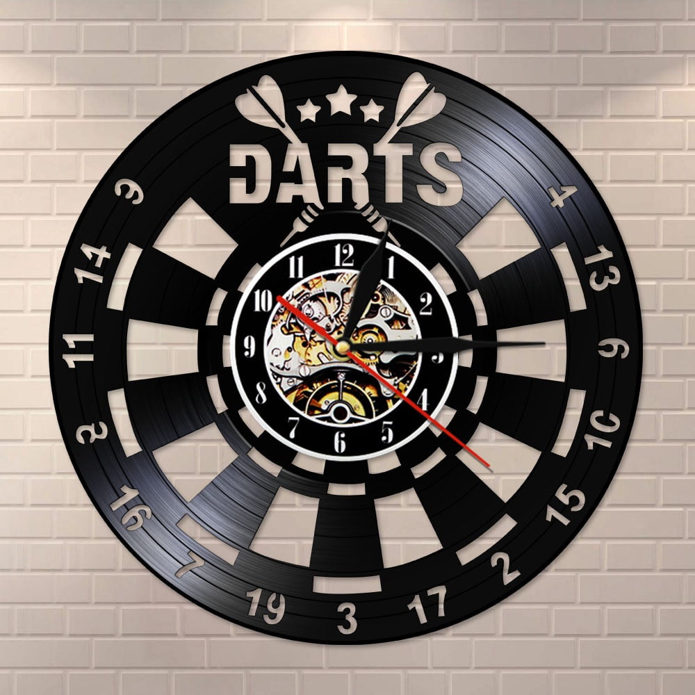 Darts Vinyl Record Wall Clock Man Cave Game Room Decoration Retro Wall ...