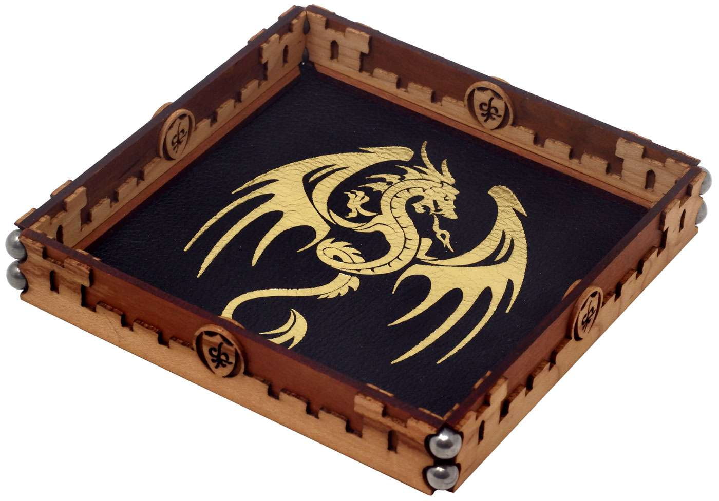 Dungeons & Dragons Scroll Dice Tray (Onyx Leather, Gold Winged Dragon ...
