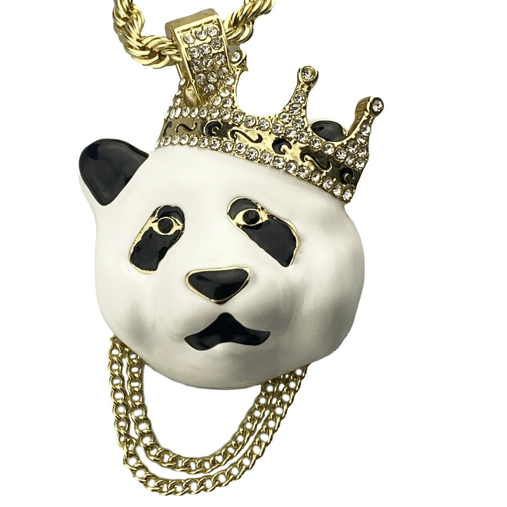 Bling Cartel - Big Crown Panda Rope Chain White Bear Pendant Gold ...