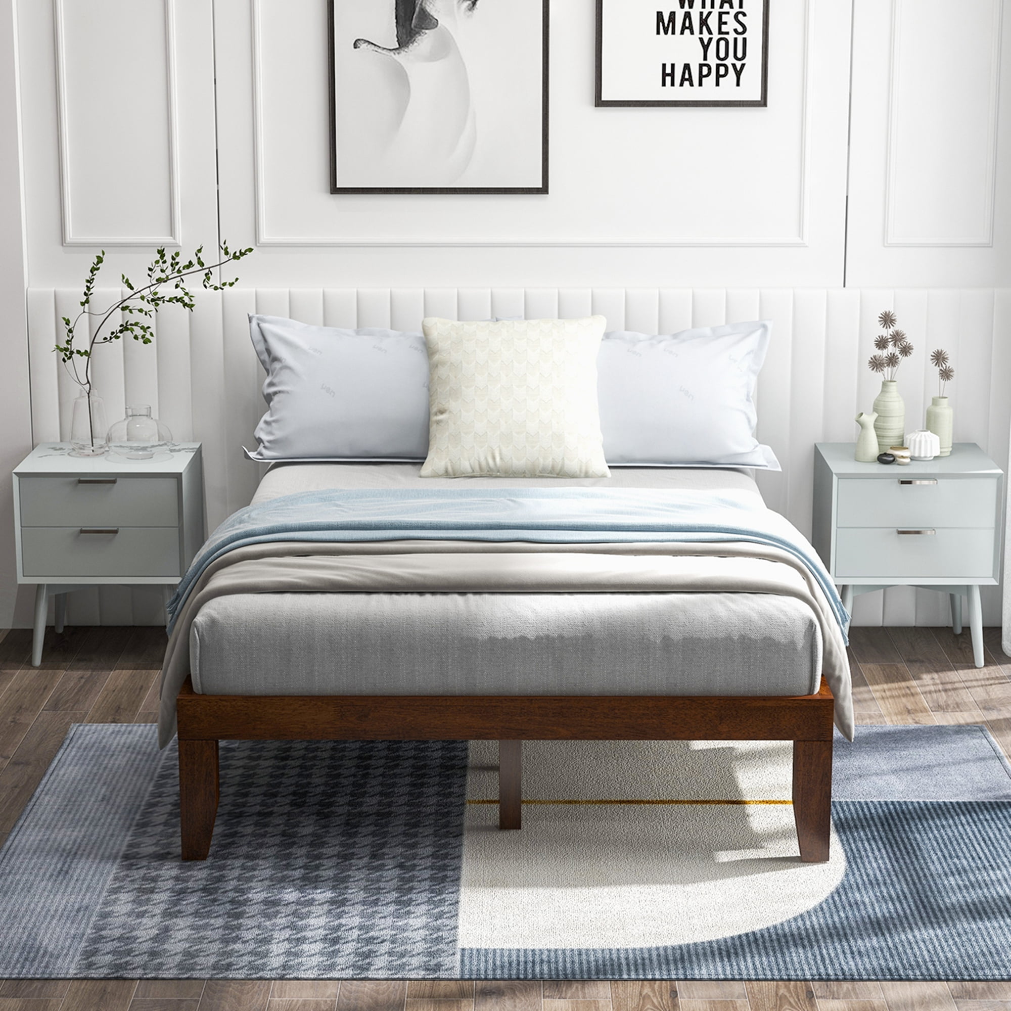 Click here for Costway Full Wooden Platform Bed 14 Slats Support... prices