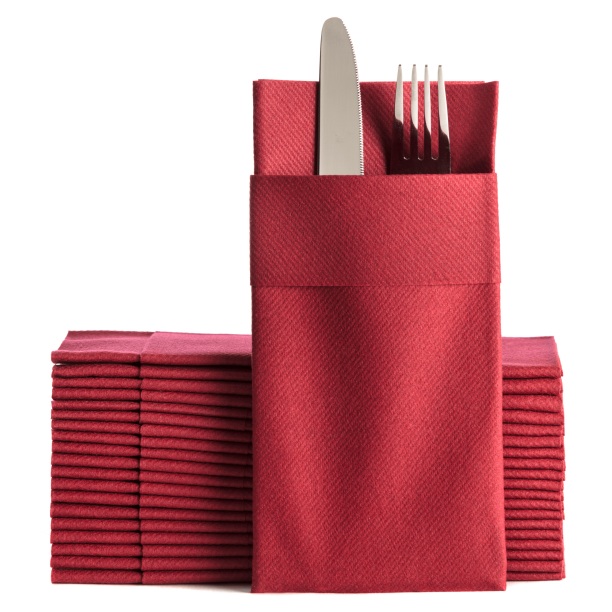 Moyes Home, Burgundy Pre-Folded Pocket Napkins, Linen-Feel Disposable ...