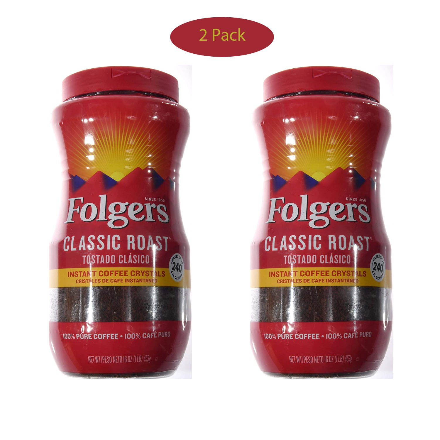 Folgers Classic Roast Instant Coffee Crystals - 16 Oz (Pack of 2 ...