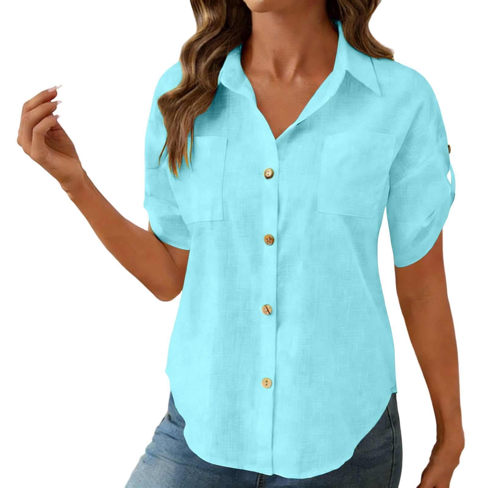 Click here for Sdnall Solid Color Tops For Women  V-Neck Short Sl... prices
