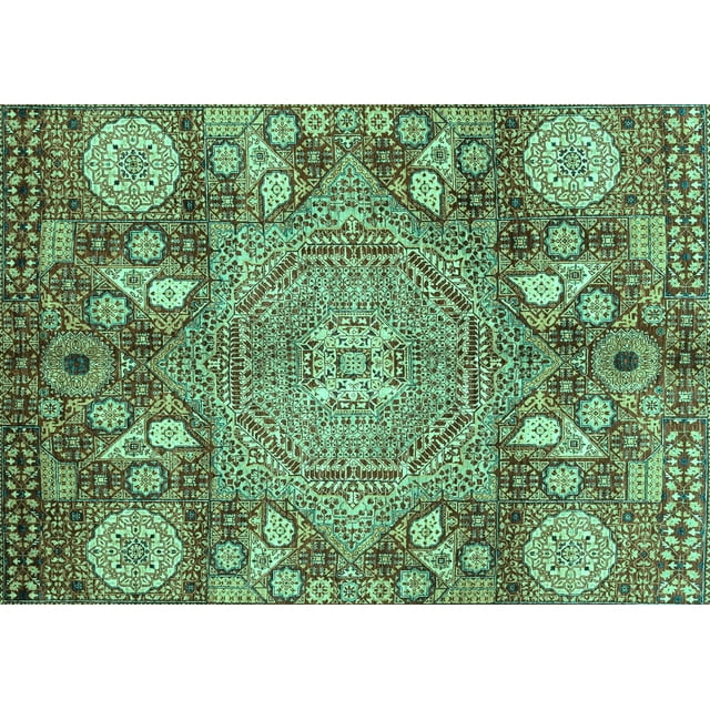 Ahgly Company Machine Washable Indoor Rectangle Abstract Turquoise Blue ...