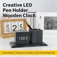 Functional Wooden Desk Clock Having Writing Instrument Storage ...