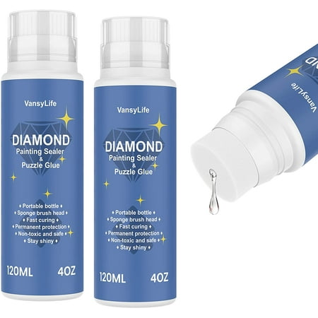 2-Pack Diamond Painting Sealer 120ML with Sponge Head, 5D Diamond Painting Glue and Jigsaw ...