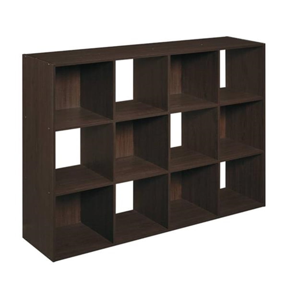 12 Cubes Organizer Wood Bookshelf Open Shelf Bookcase , 3-Tier Storage ...