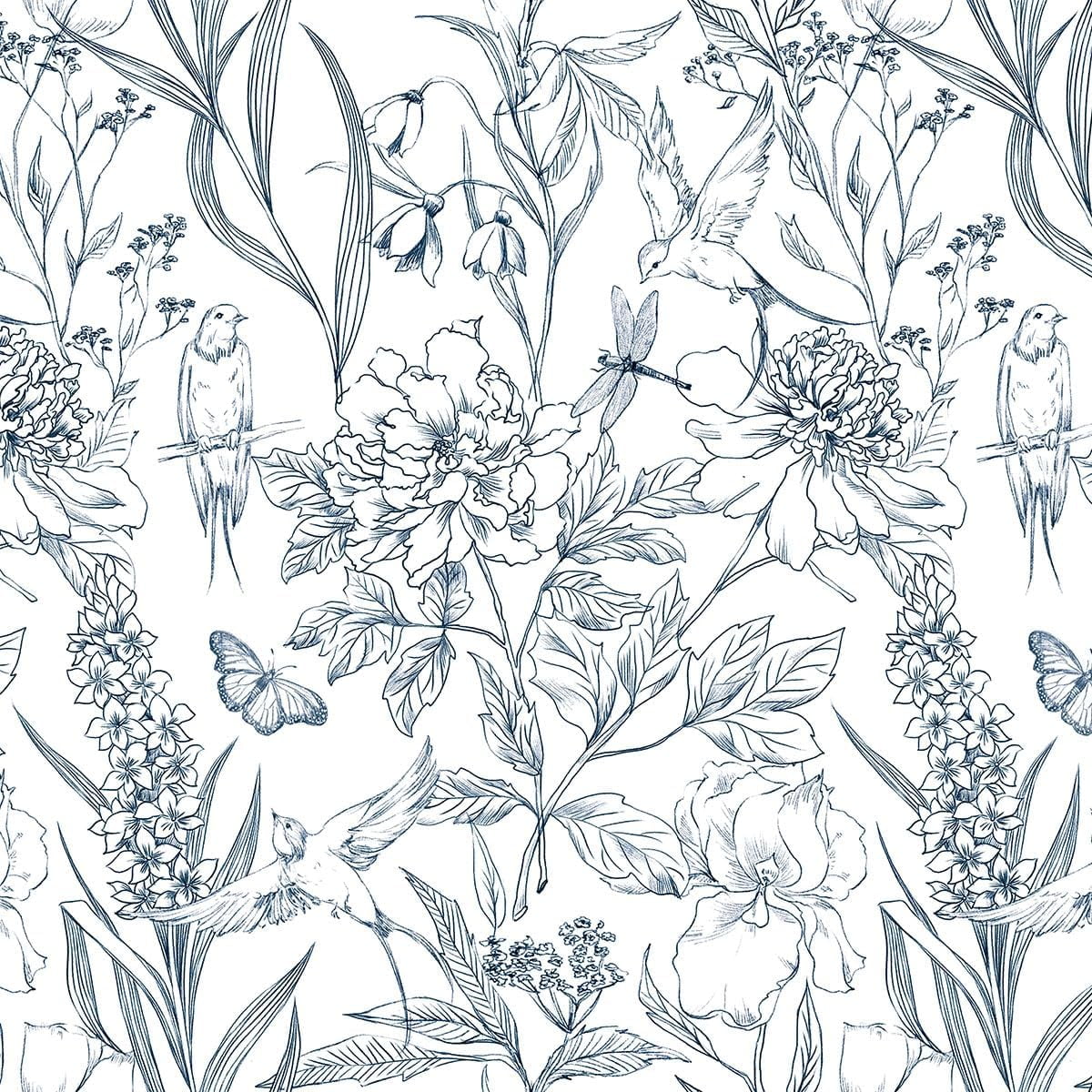 Click here for Salafire Peel And Stick Wallpaper  Blue Floral Bir... prices