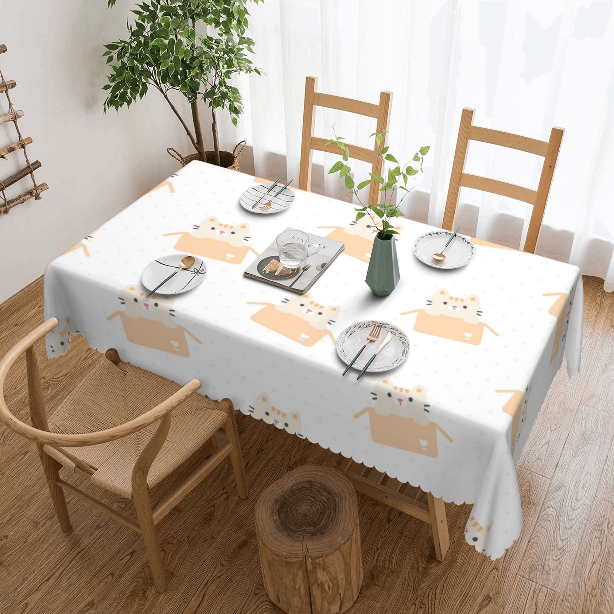 XMXY Table Cloth Rectangle Table, Cute Cartoon Cats Dining Table Cover ...