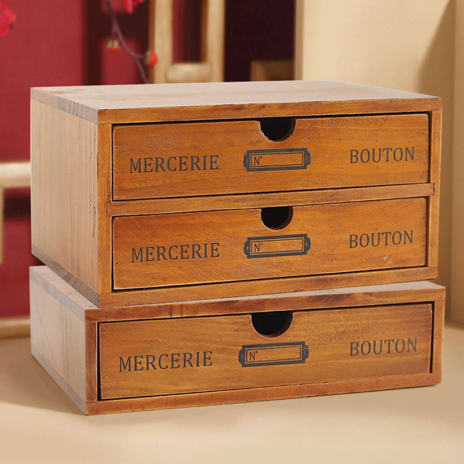 1-Layer Vintage Wooden Storage Box Drawer Cosmetic Jewelry Organizer ...