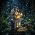 Gothic Dragon Garden Decor Set, Resin Dragon Figurines with Solar LED ...