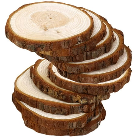 10Pcs Pine Wood Log Slices with Tree Bark Discs Round Wooden Circles ...