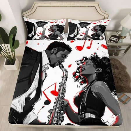 Music Fitted Sheet Twin Romantic Saxophone Sheets,Minimalist Music ...