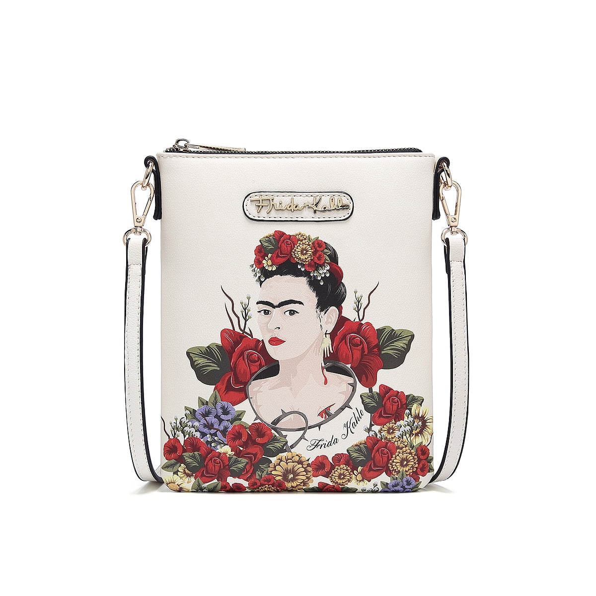 AUTHENTIC FRIDA KAHLO FLORAL BOUNTY SIMPLE CROSSBODY~BEIGE - Walmart.com