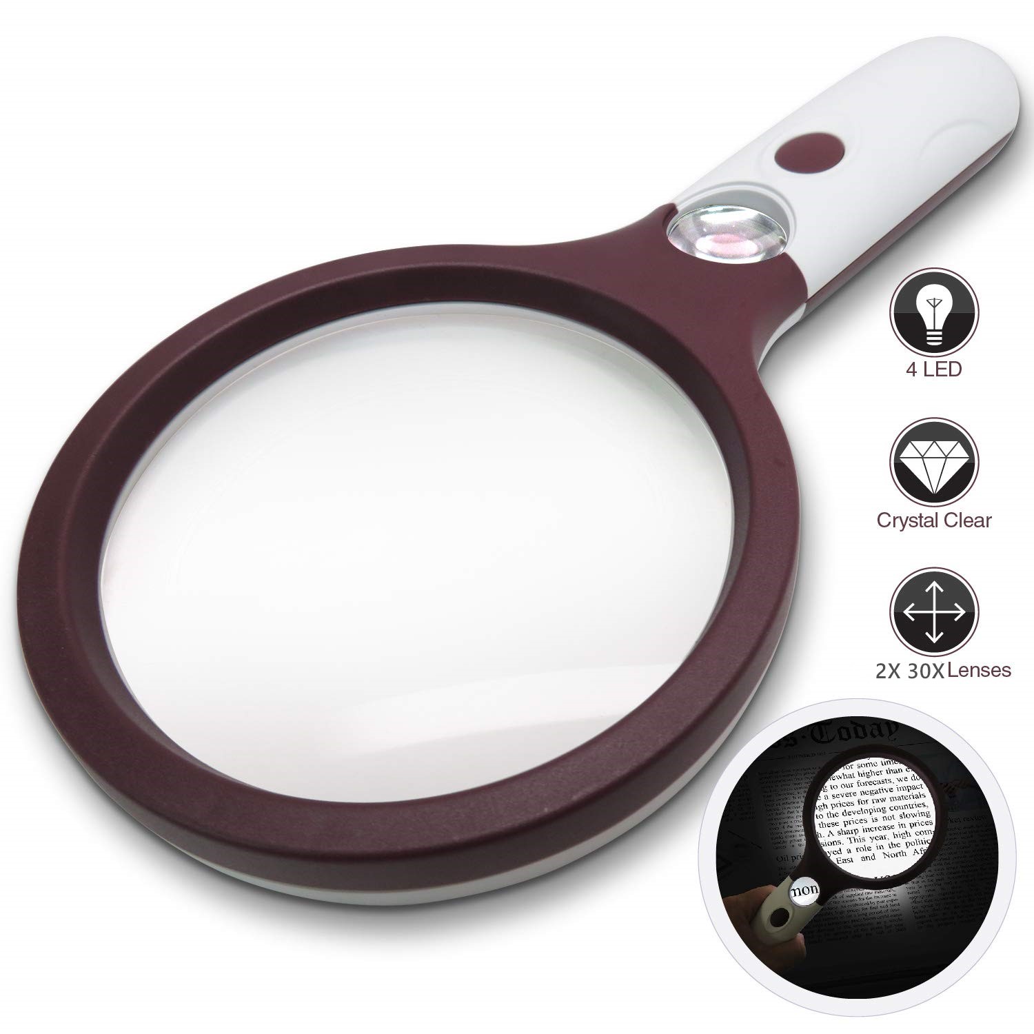 LED Magnifying Glass 2x 3X 45x Magnifier Lens Handheld Magnifying LED Magnifying Glass 2x 3X 45x Magnifier Lens Handheld Magnifying