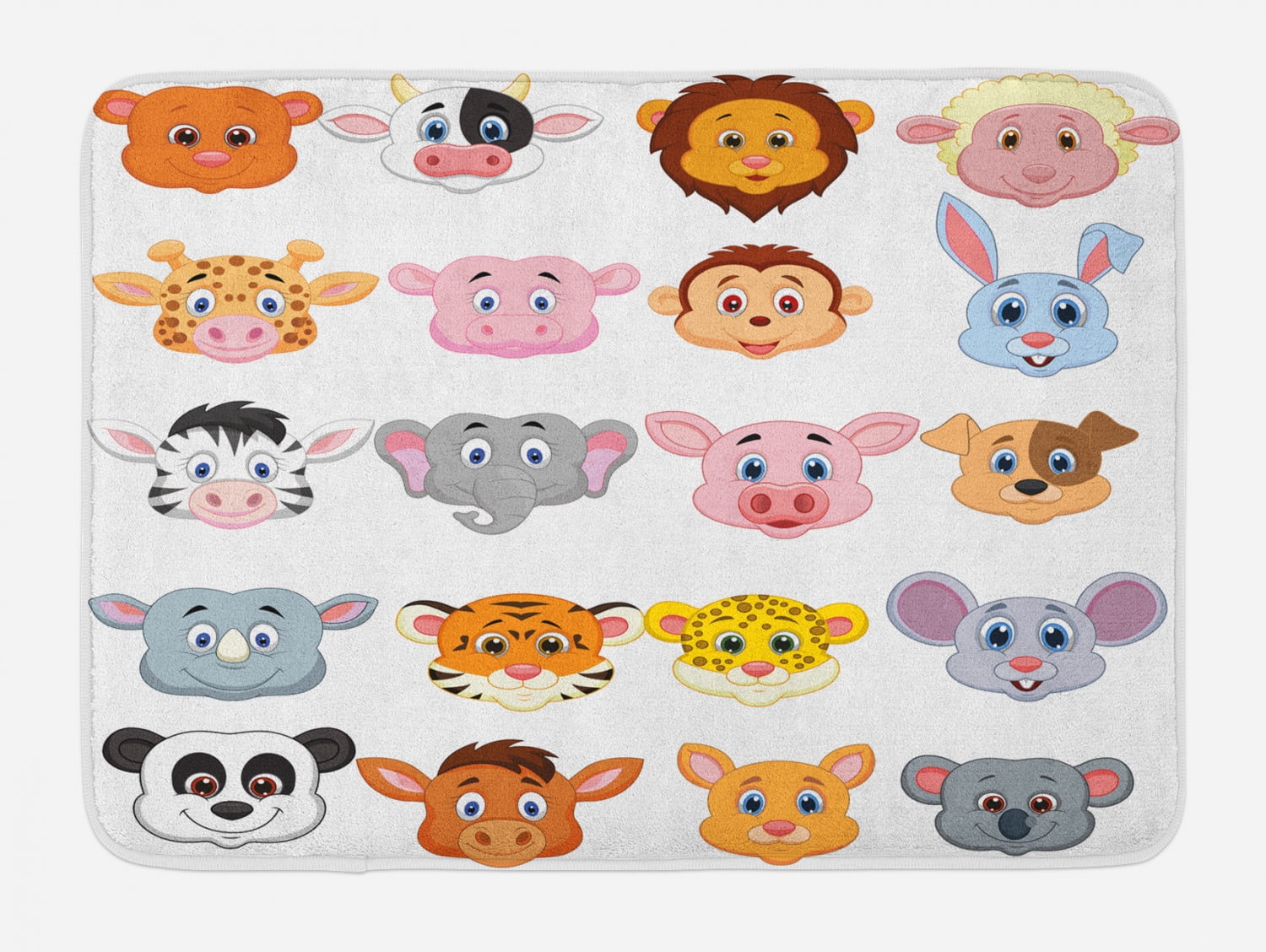 Cartoon Bath Mat, Kids Themed Baby Cute Animals Lions Pigs Cows Farm ...