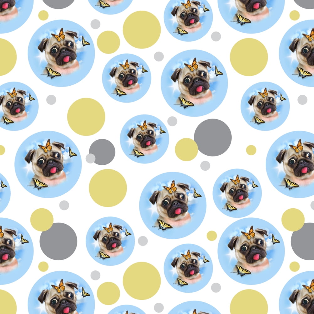 Pug Dog Butterflies Selfie Premium Gift Wrap Wrapping Paper Roll ...
