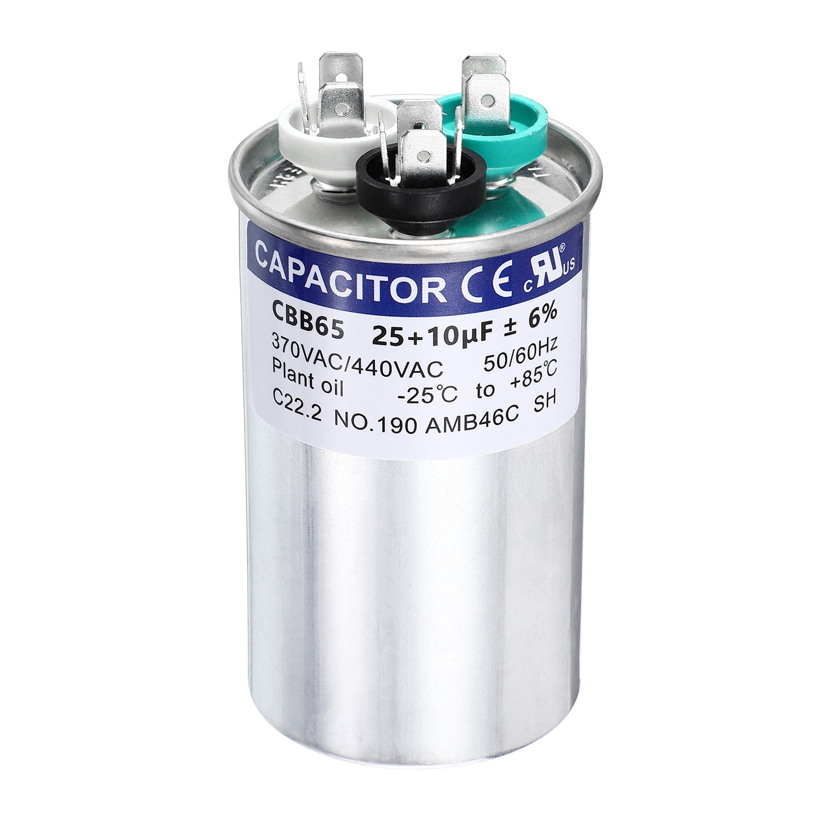 Uxcell 25+10 MFD CBB65 Capacitor de Arranque Redondo 25+10 uF, 370/440V ...