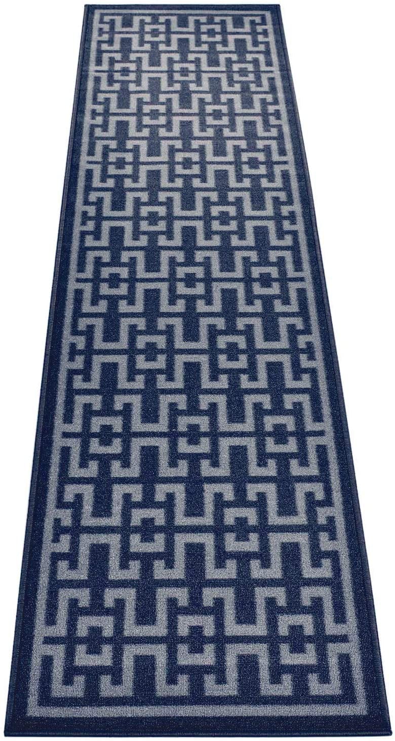 Ancient Greek Style Design Navy Blue Rug Runner Printed Slip Resistant ...