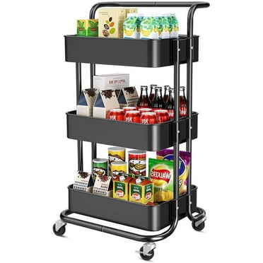 3-Tier Metal Rolling Utility Cart, Multifunction Storage Cart ...