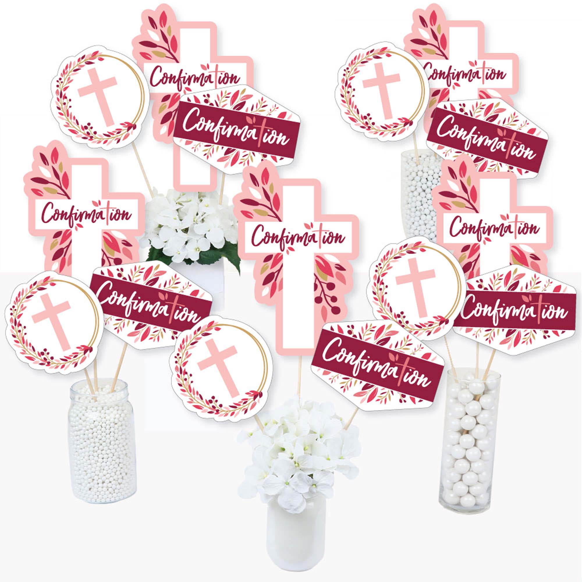 Big Dot of Happiness Confirmation Pink Elegant Cross - Girl Religious ...