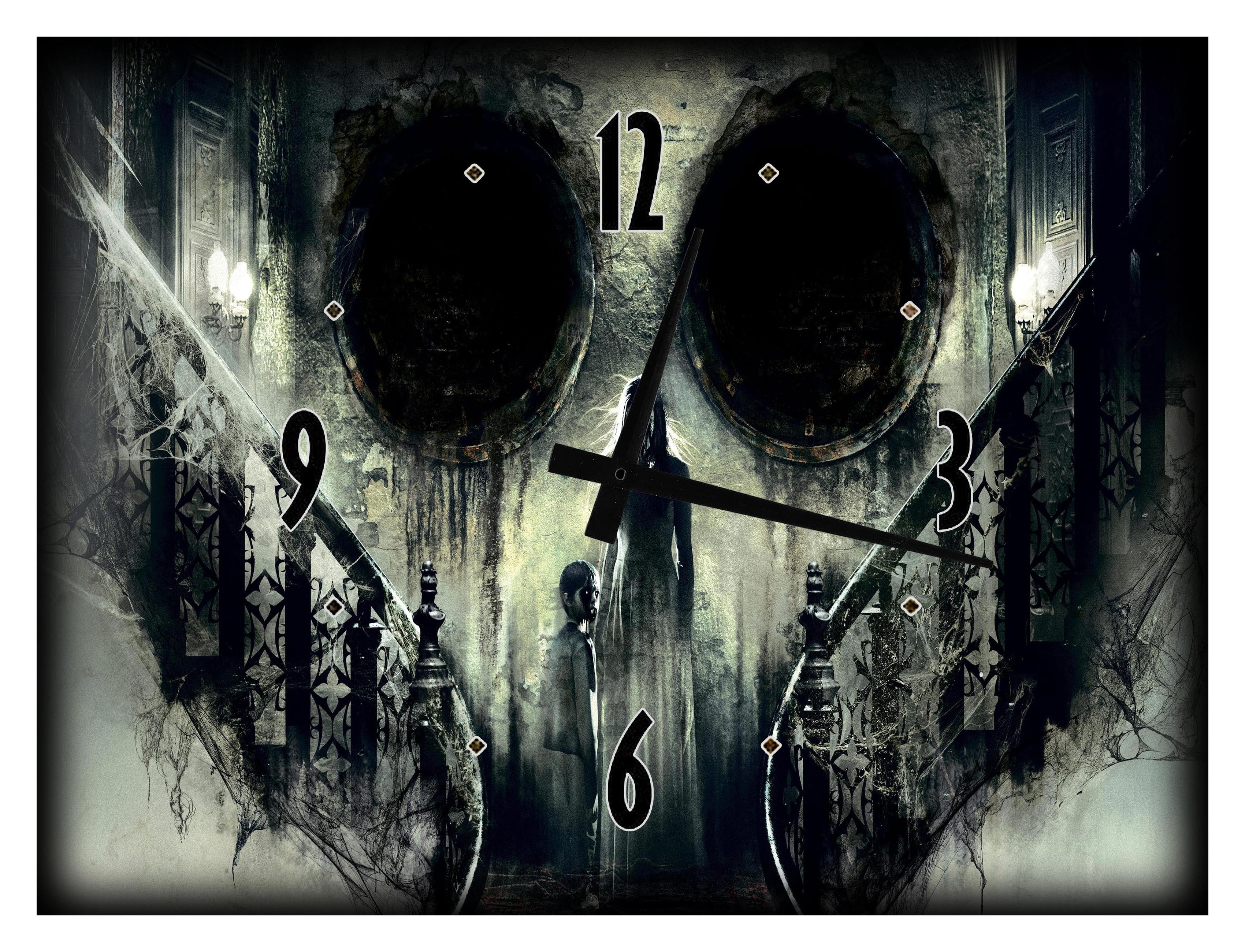 Canvas Wall Art Clock Horror Movie Black and White Skull Mother Child ...