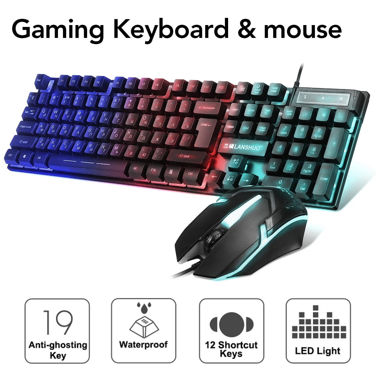 Buy RGB Backlit Gaming Keyboard Kit Wired Keyboard 2400DPI LED Multi ...