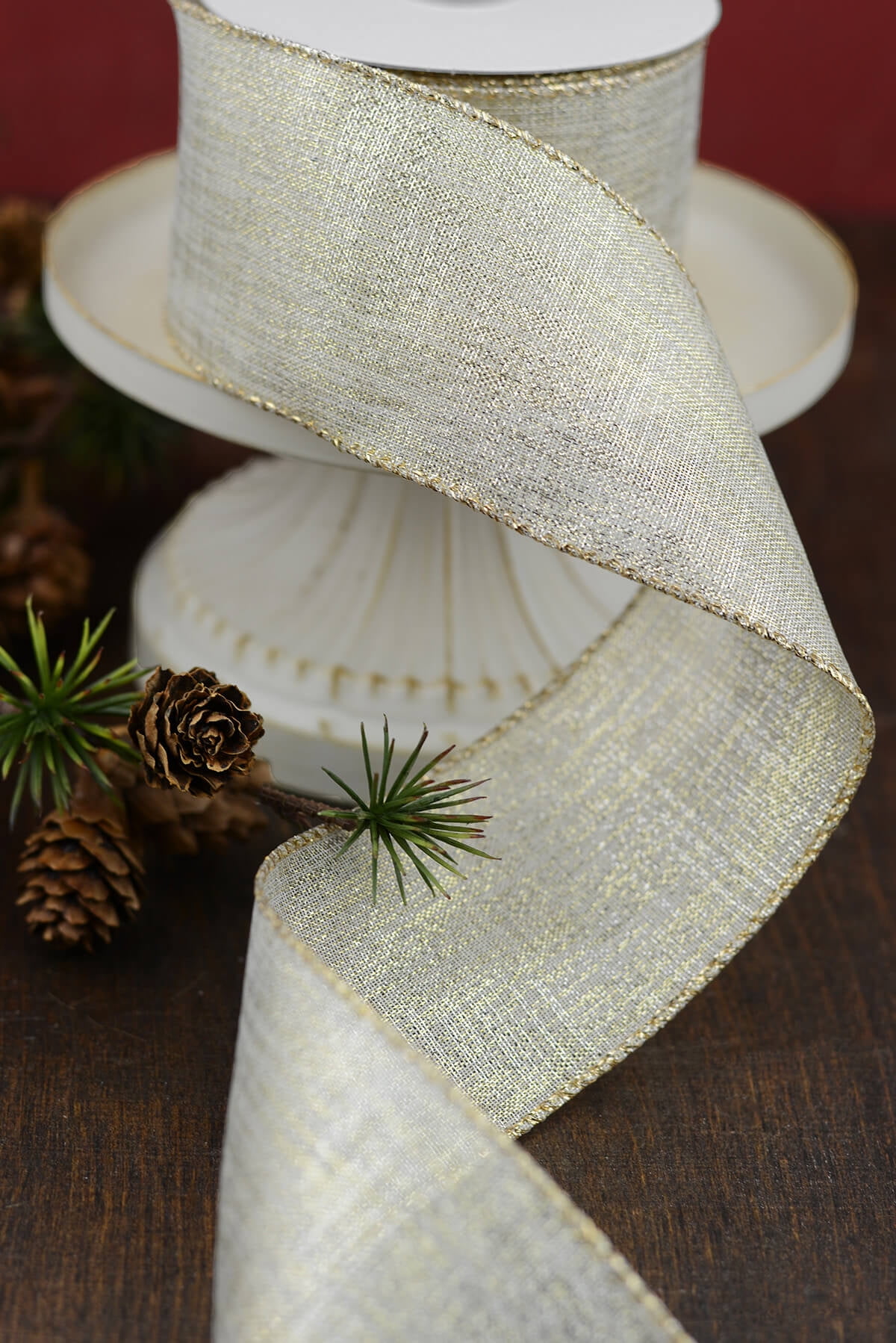 Ivory Wired Christmas Metallic Ribbon 2.5in. X10Yds Wired 2.5in. Wide x ...