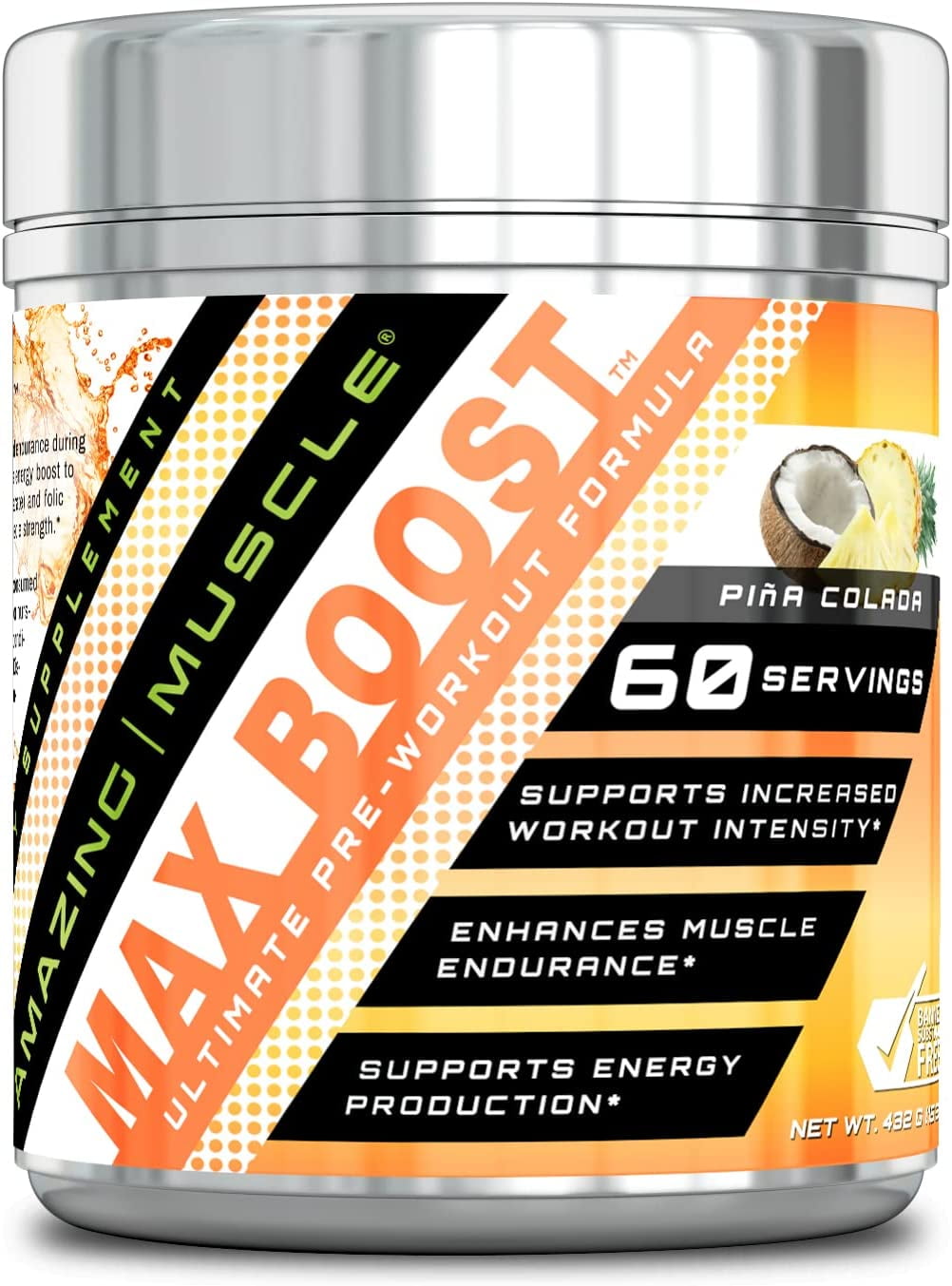 Amazing Muscle Max Boost Pre-Workout Formula, 60 Servings -Sucralose ...