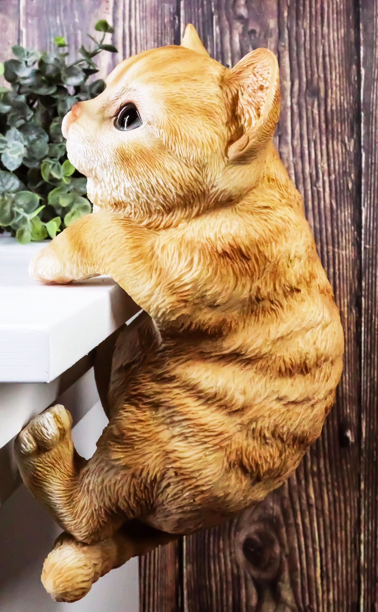 Lifelike Pot Pal Hanging Orange Tabby Cat Statue 8"Tall With Glass Eyes ...