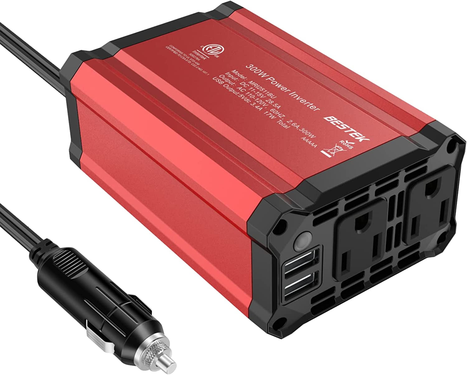 BESTEK 300W Car Power Inverter, DC 12V to 110V Car Inverter with 2 AC ...