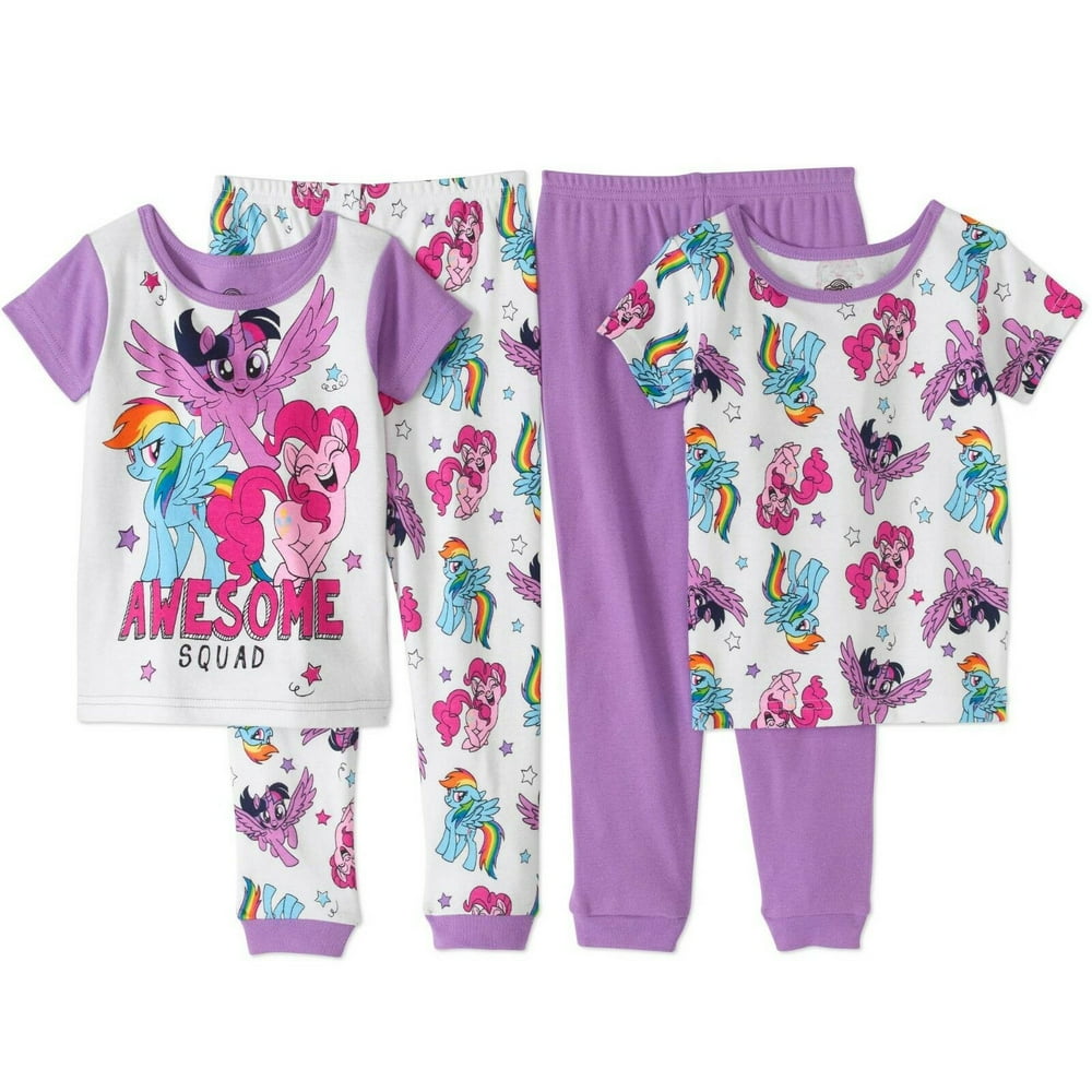 My Little Pony 4 PC Short Sleeve Tight Fit Cotton Pajama Set Girl Size ...