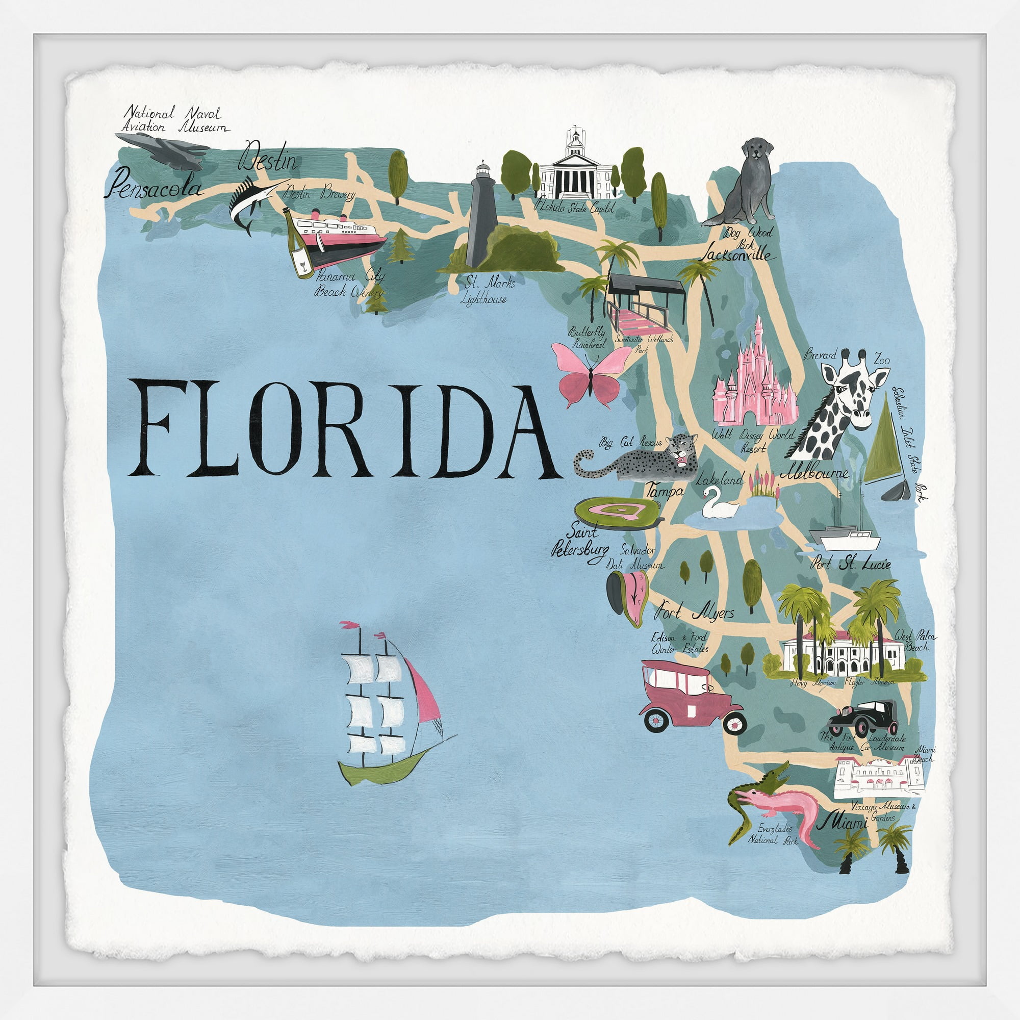 Marmont Hill Illustrated Map of Florida Framed Wall Art - Walmart.com