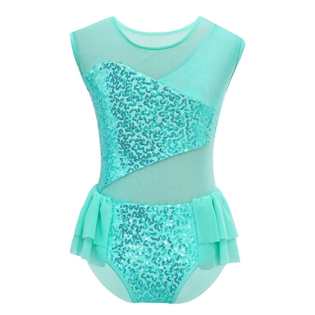 Yeahdor Kids Girls Sequins Mesh Splice Ballet Leotard Gymnastics Hip ...