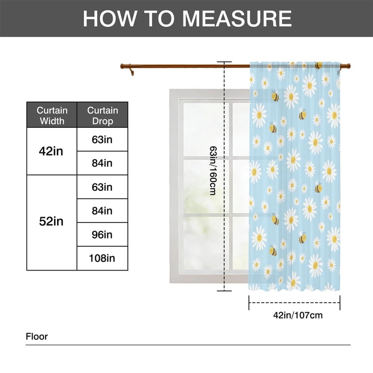 Daisy Pioneer Flower and Bees Sheer Curtains, Rod Pocket Sheer Drapes ...