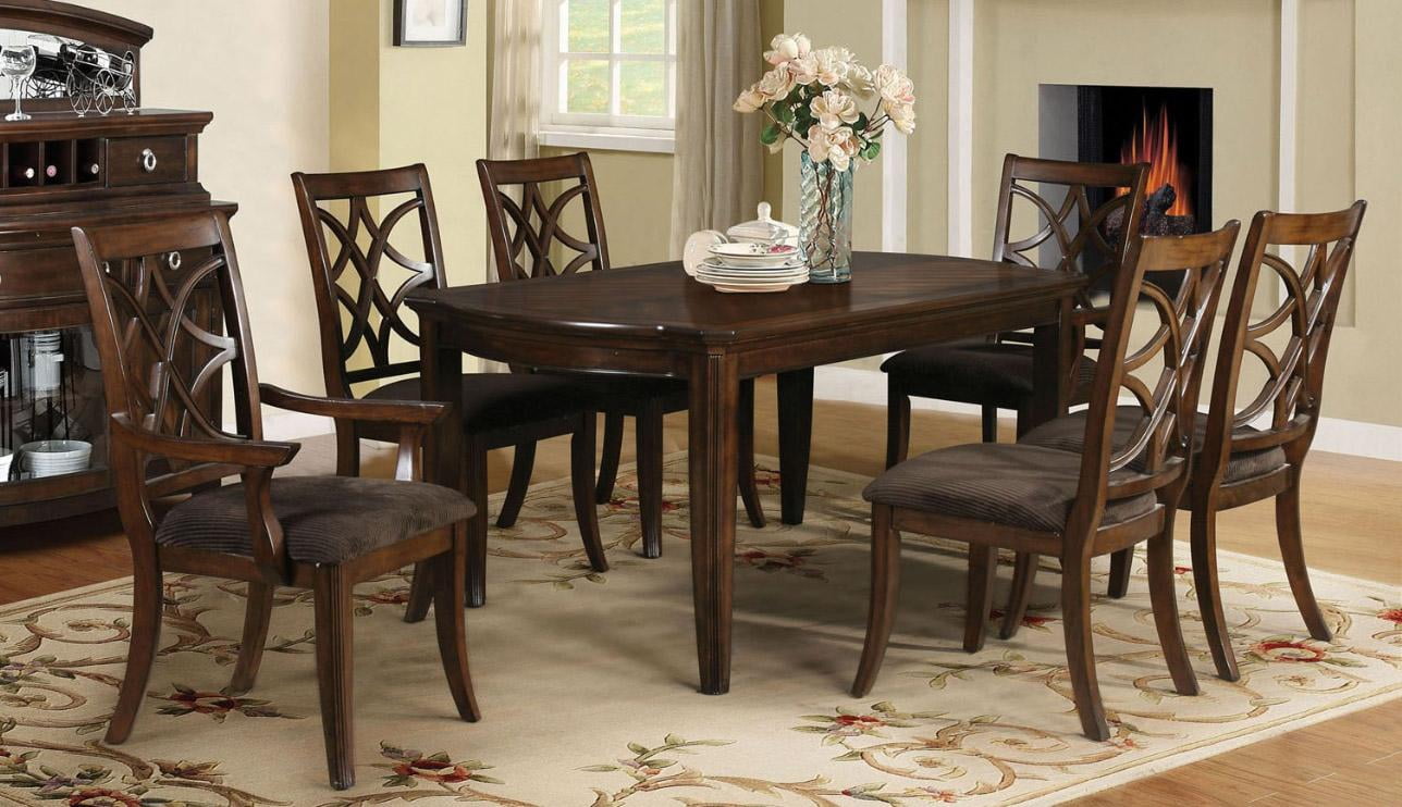 Dark Walnut Wood Dining Table Set 7Pcs with Leaf Acme Furniture 60255 ...