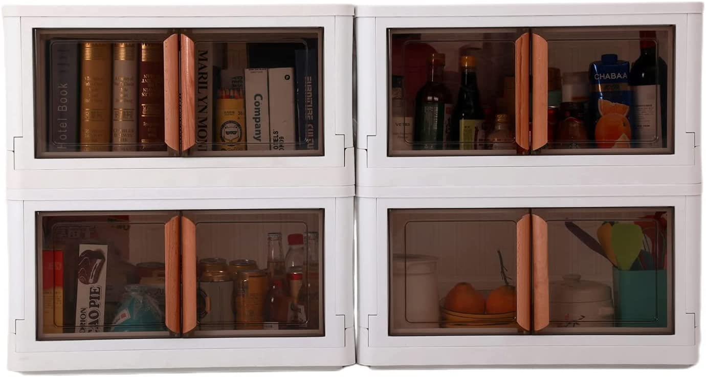 Stackable Storage Bins With Lids and Double Doors, Collapsible Plastic ...