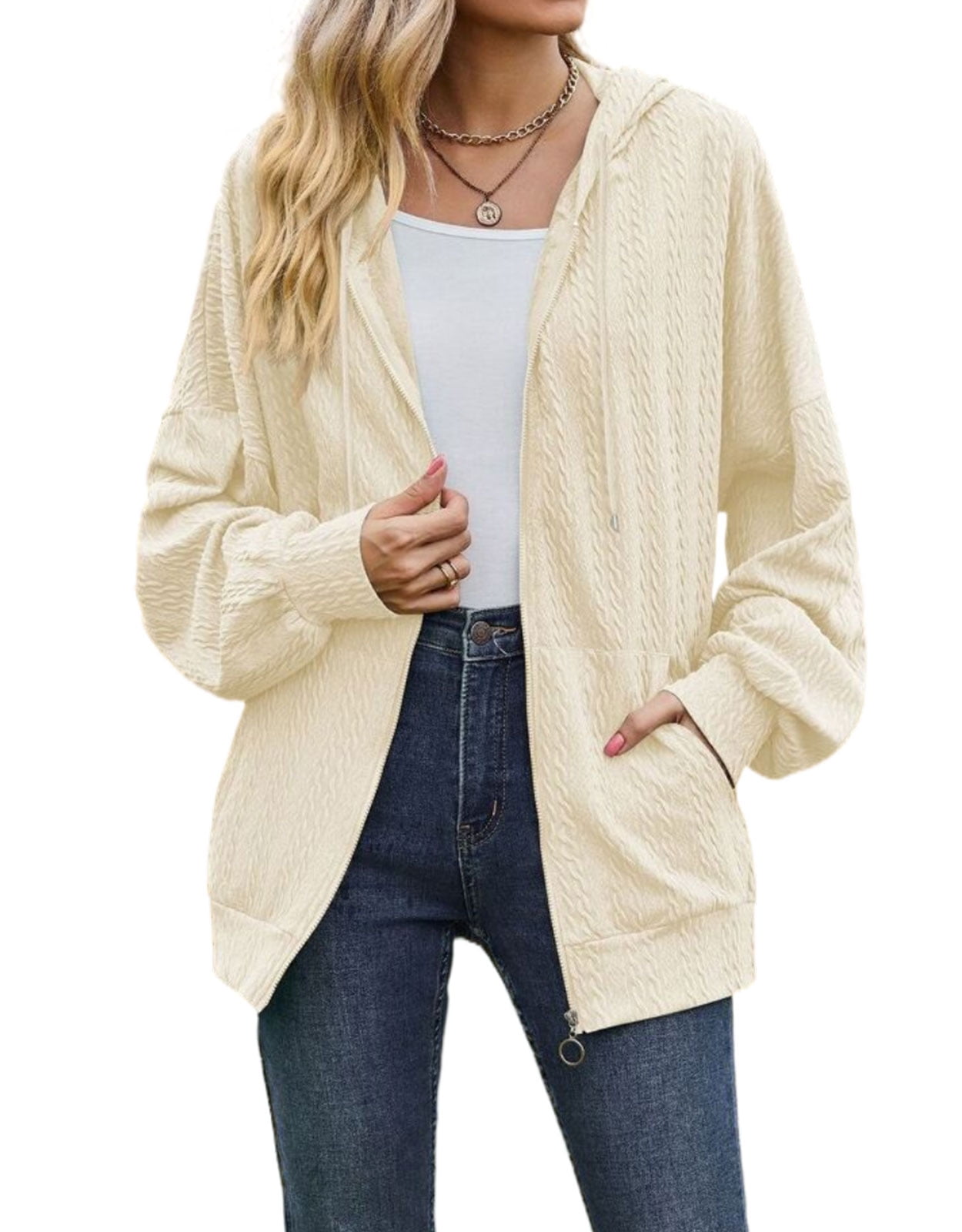 Alsol Lamesa Womens Full Zip Up Hoodie Y2K Raglan Sleeve Drawstring ...