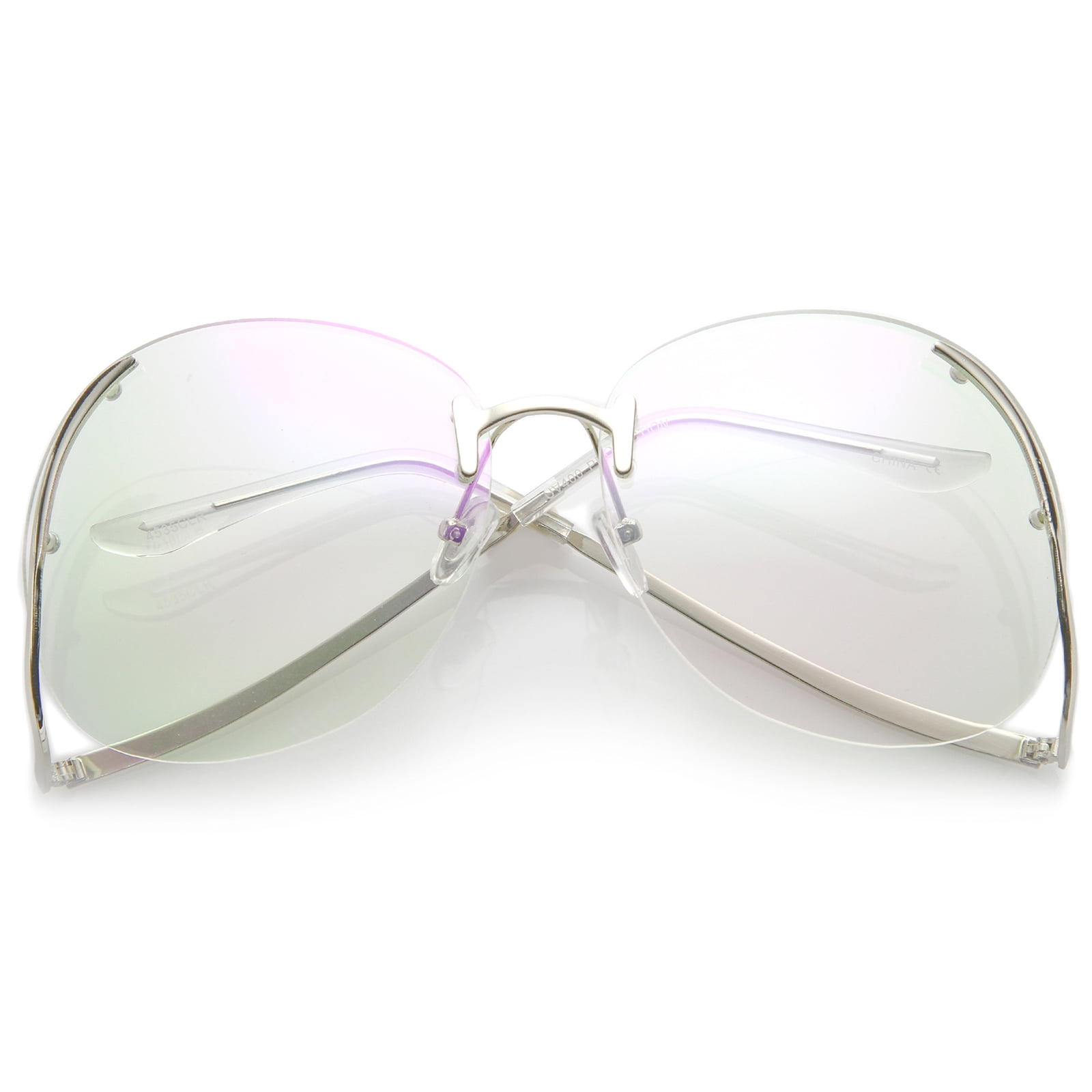 Women's Rimless Curved Metal Arms Round Clear Lens Oversize Eyeglasses ...