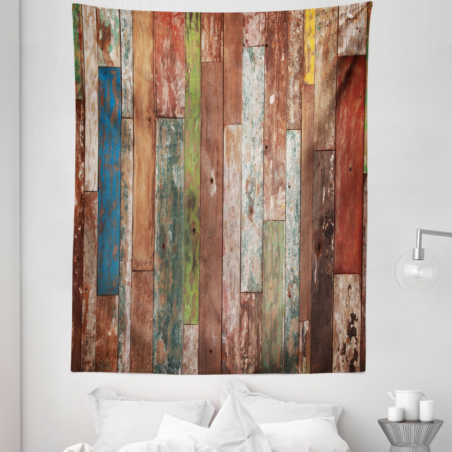 Rustic Tapestry, Grunge Style Planks Print Weathered Old Look Vintage ...