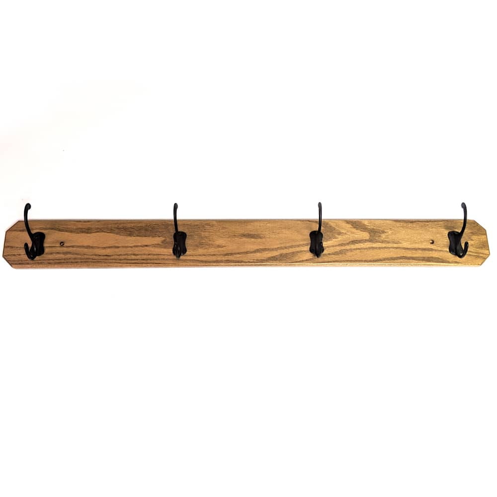 Amish Handmade Oak Wall Mount Board Space Saving Coat Rack 4 Metal Hook ...