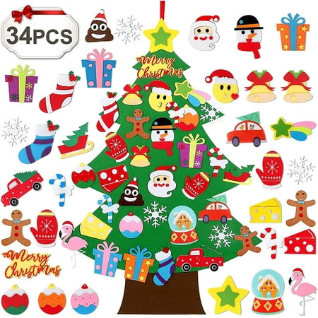 3.1ft DIY Velcro Felt Christmas Tree Set with 33Pcs Christmas Ornaments ...