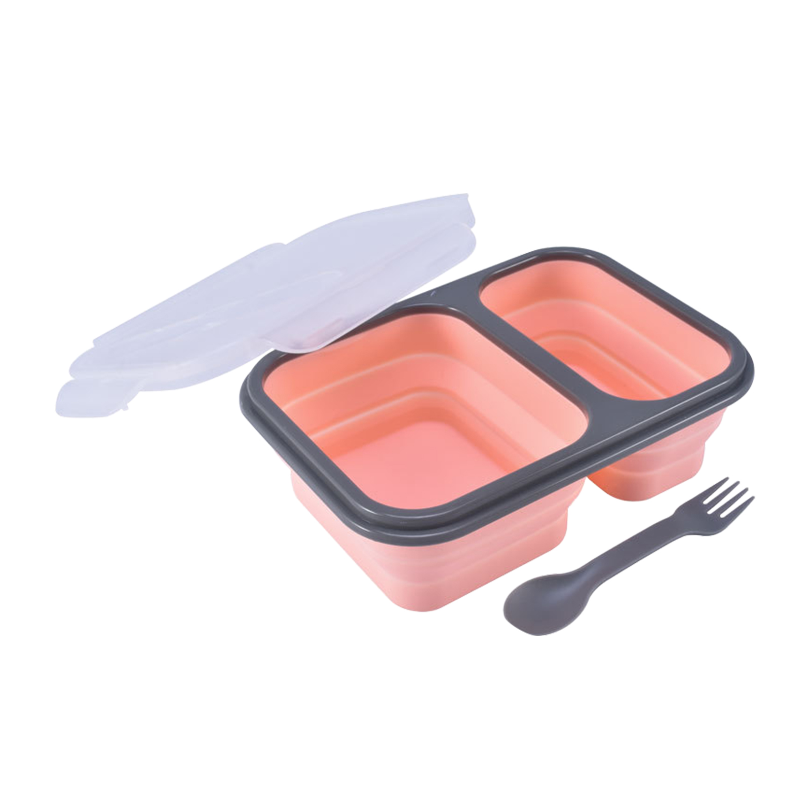 2 Compartments Collapsible Silicone Lunch Box Container Bento Camping ...