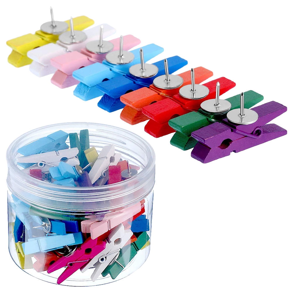 50 chinchetas de madera de colores con clips, chinchetas decorativas ...