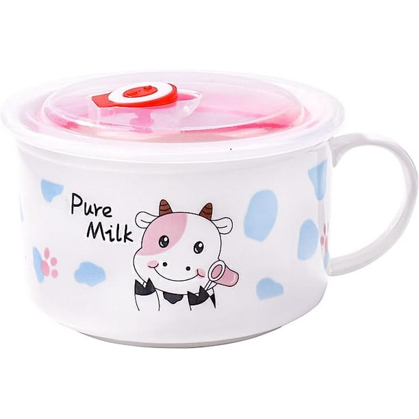 Ceramic Bowl with Lid and Handle,Cute Cows Design,Microwave for Instant ...