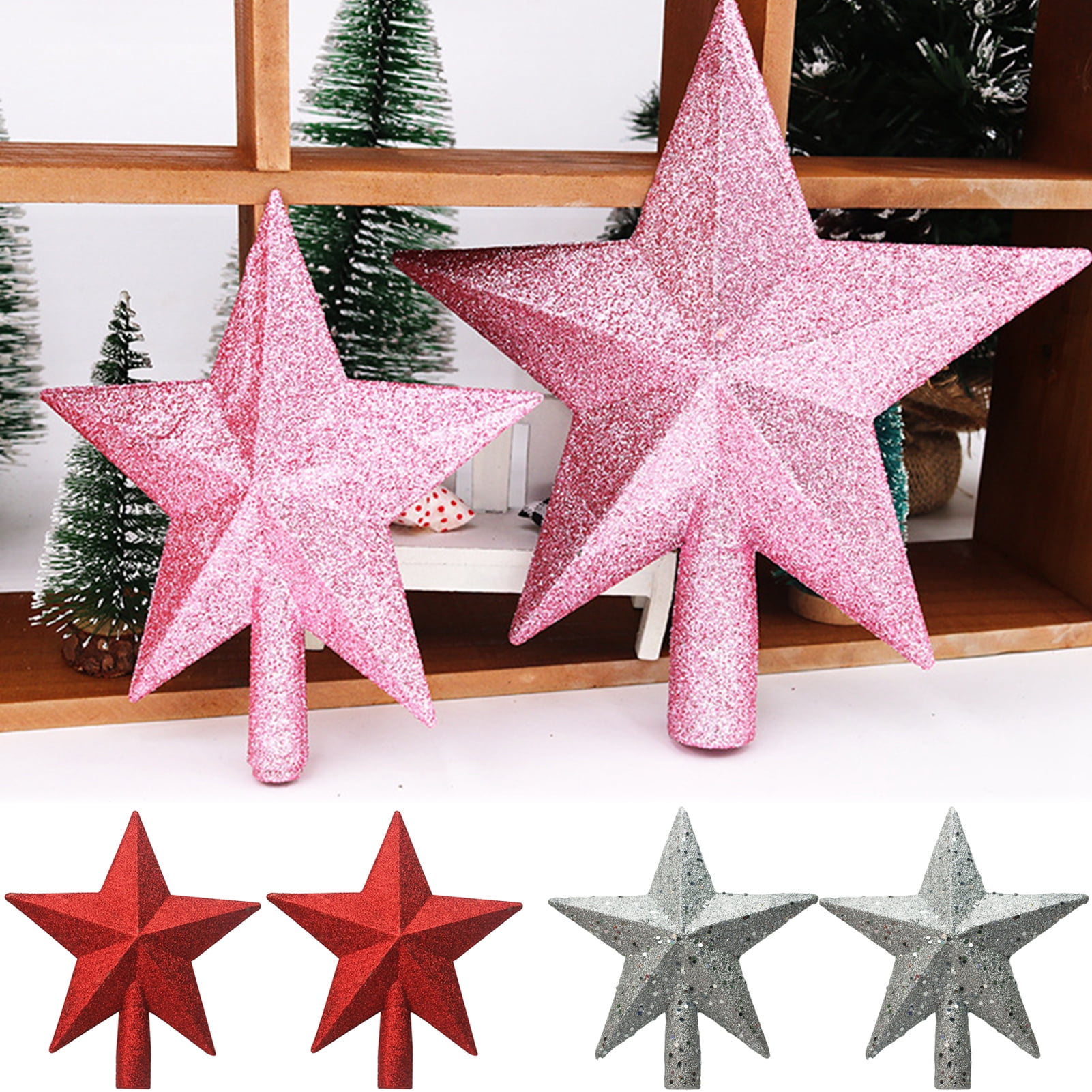 Walbest 2 Pieces Shiny Five-pointed Star Christmas Tree Toppers ...