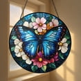 Blue Butterfly Stained Glass Suncatcher – Round Window Hanging with ...