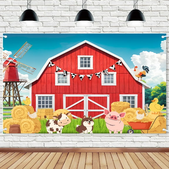 5x3FT Farm Backdrop Cartoon Farm Theme Party Supplies Red Farm Windmill ...